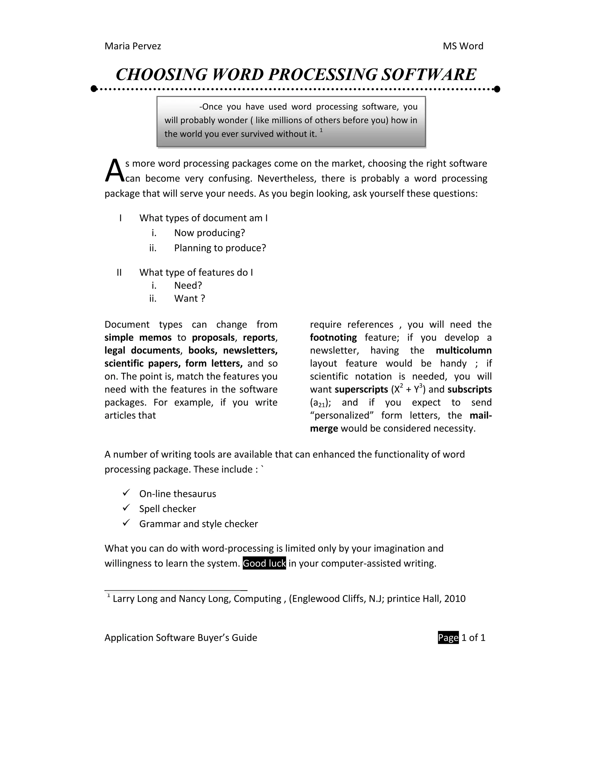 Word processor | DOCX | Desktop Publishing | Computer Software and Applications