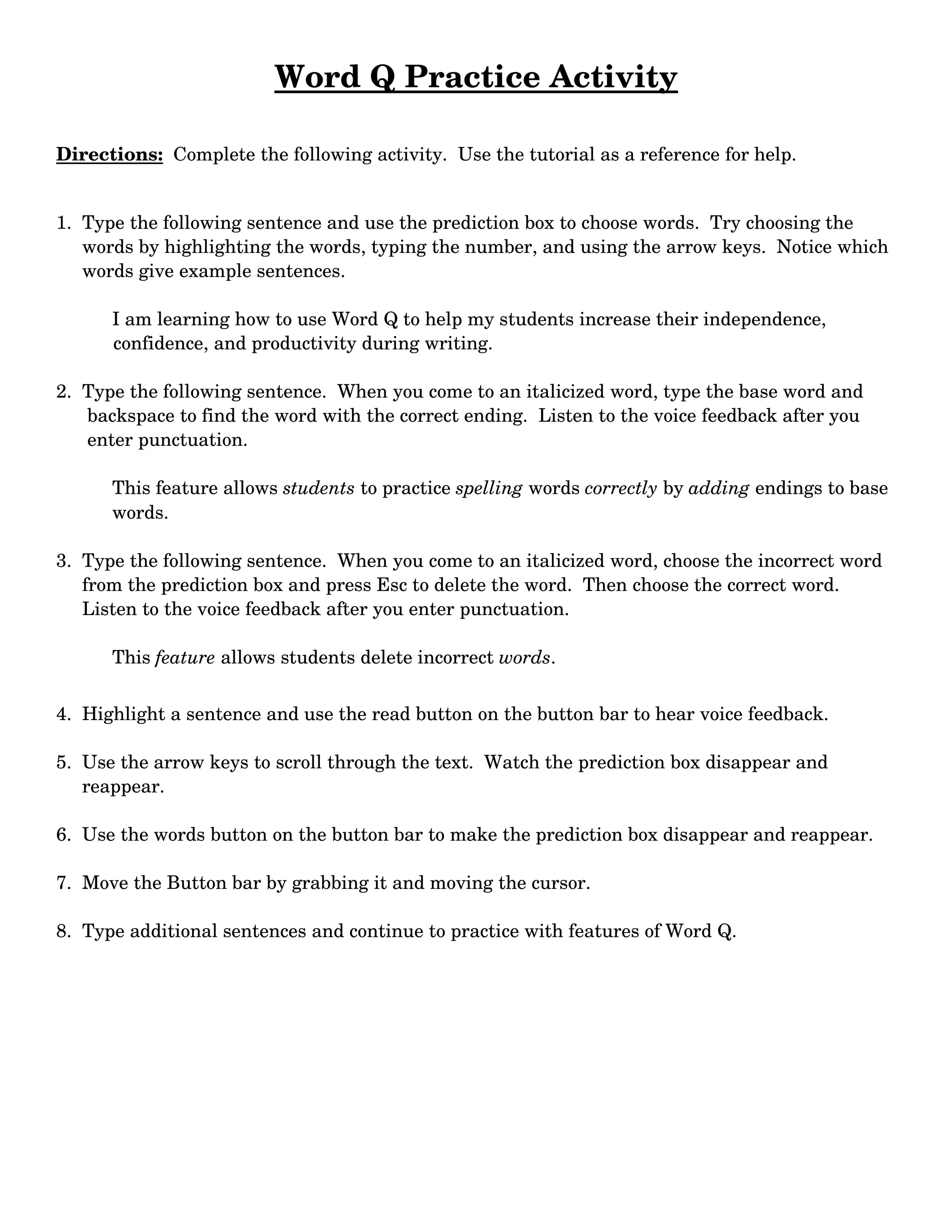 Word Q Practice Activity | DOC
