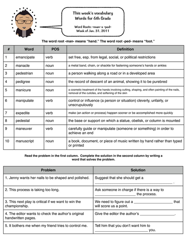 Word roots -man- and -ped- (6) with definitions | PDF