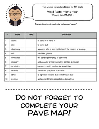 Word roots -mit- and -mis- with definitions (6) | PDF