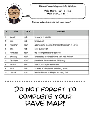Word roots -mit- and -mis- with definitions (6) | PDF