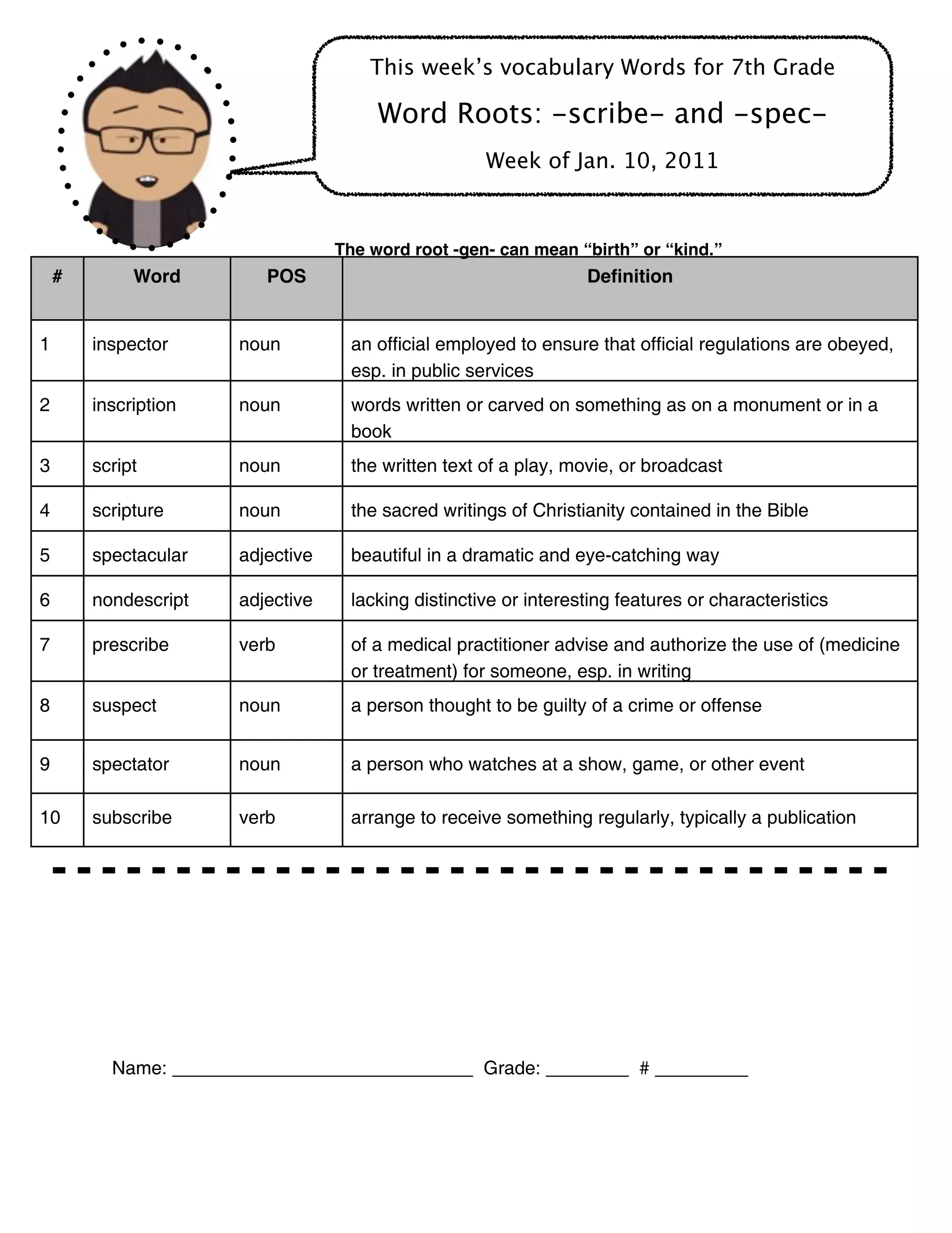 Word roots -scribe- and -spec- (7) with definitioins | PAGES