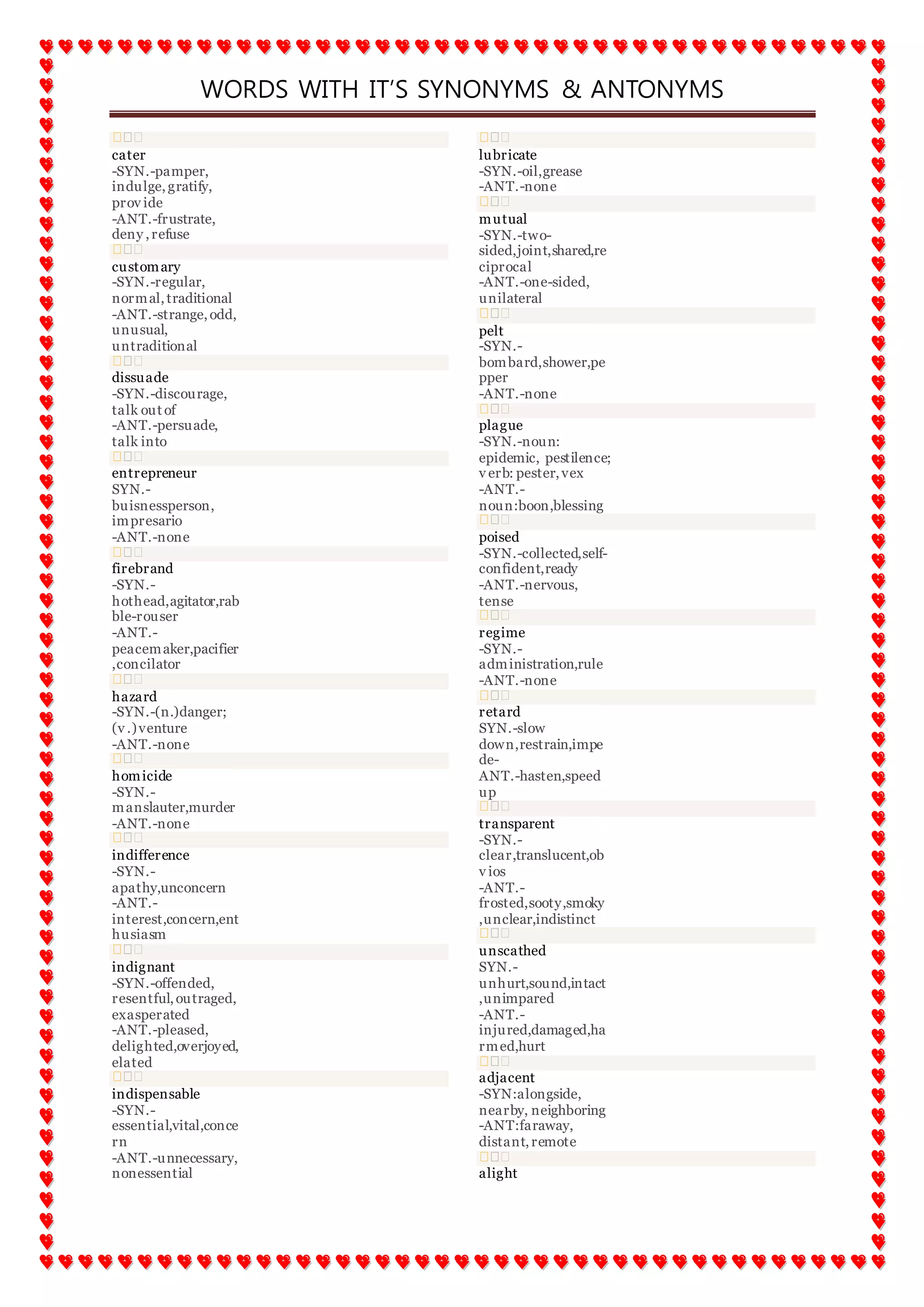 Words (Synonyms & Antonyms) | DOCX | Gardening | Home & Garden