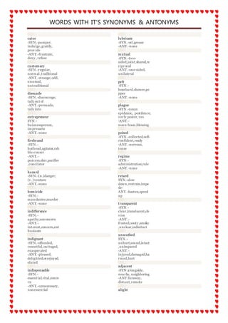 Words (Synonyms & Antonyms) | DOCX | Gardening | Home & Garden