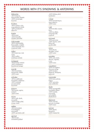 Words (Synonyms & Antonyms) | DOCX | Gardening | Home & Garden