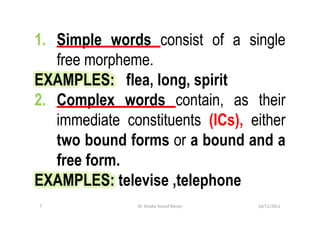 Words - Morphology Presentation- Dr. Shadia Y. Banjar | PDF