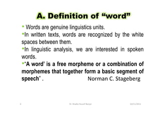 Words - Morphology Presentation- Dr. Shadia Y. Banjar | PPT