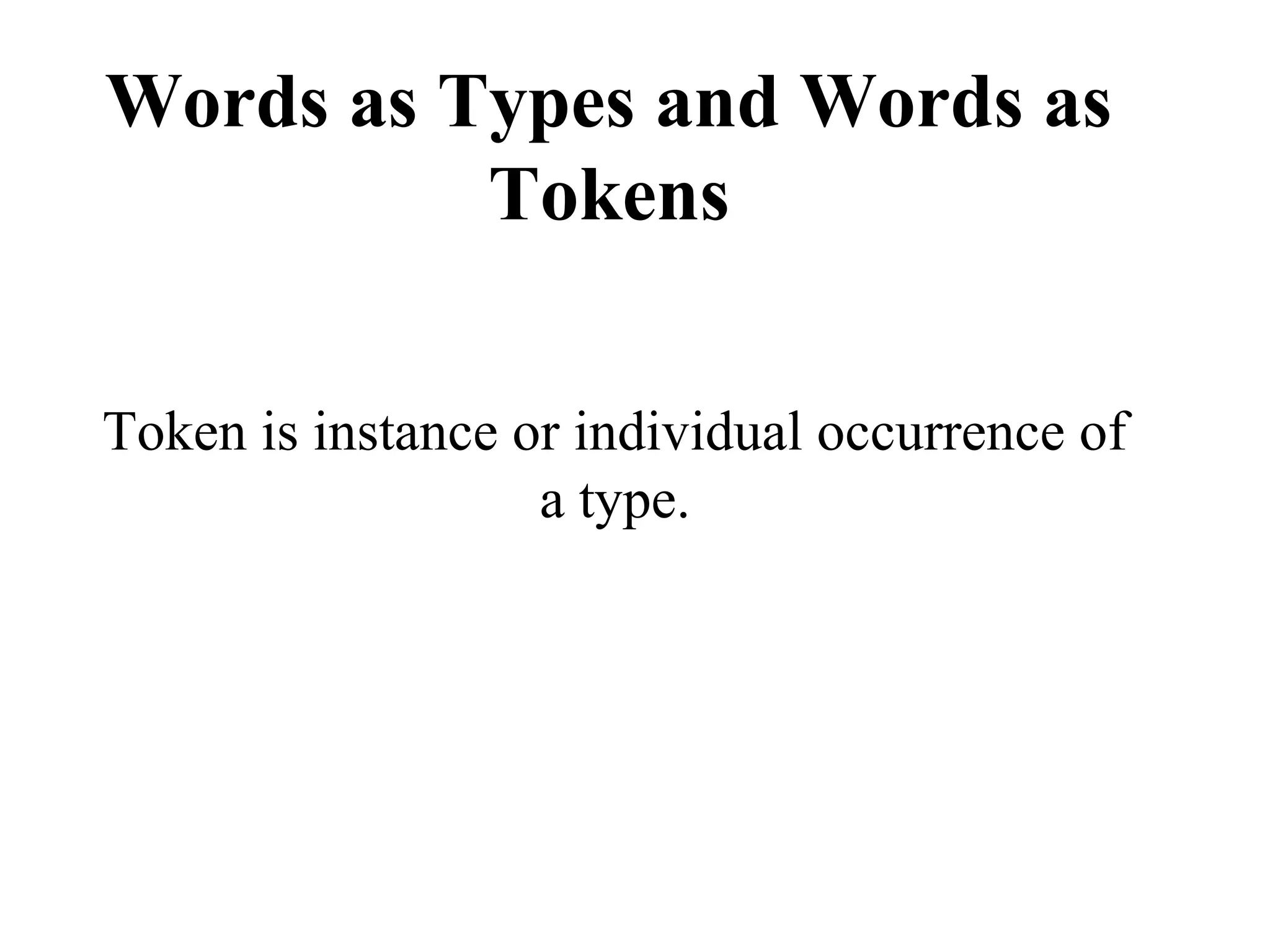 Words as types and words as tokens (Morphology) | PPT