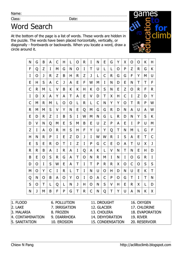Word Search: Water For Life: related words | PDF