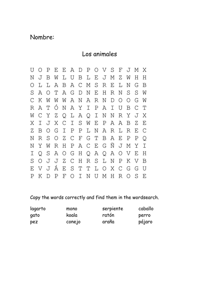 Wordsearch animals | PDF