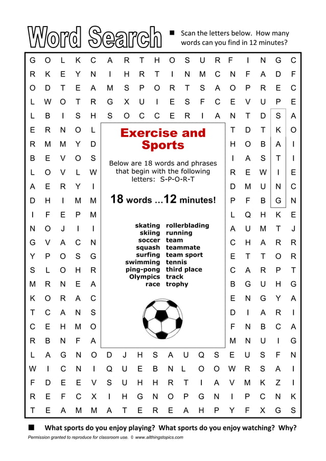 Wordsearch exercisesports | PDF