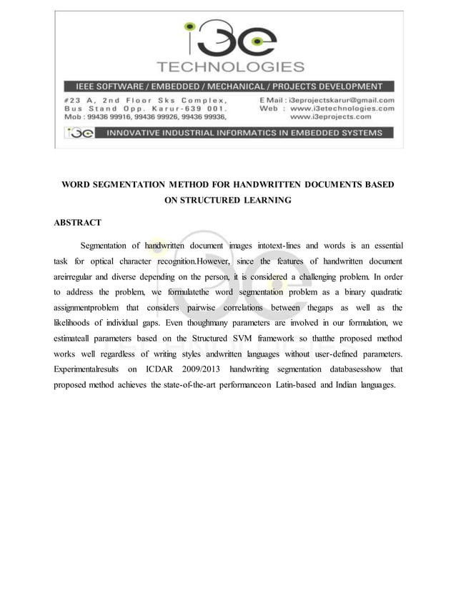 Word segmentation method for handwritten documents based on structured learning | DOCX ...