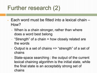 Word sense disambiguation and lexical chains construction using wordnet | PPT