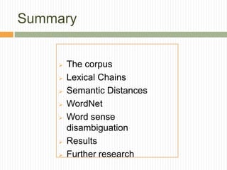 Word sense disambiguation and lexical chains construction using wordnet | PPT