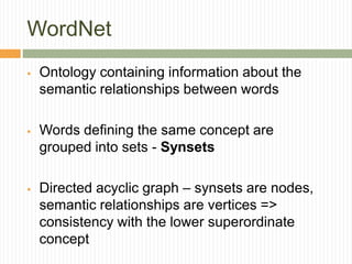 Word sense disambiguation and lexical chains construction using wordnet | PPT