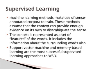 WORD SENSE DISAMIGUITION, methods to resolve WSD, wordnet, | PPTX