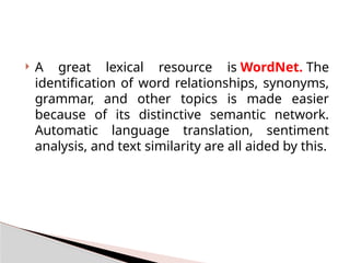 WORD SENSE DISAMIGUITION, methods to resolve WSD, wordnet, | PPTX