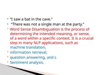 WORD SENSE DISAMIGUITION, methods to resolve WSD, wordnet, | PPTX