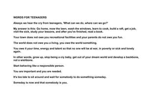 Words for teenagers | PPT