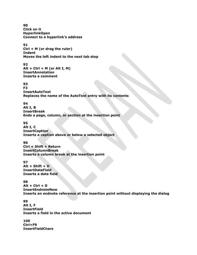 Word shortcuts KEYS | PDF