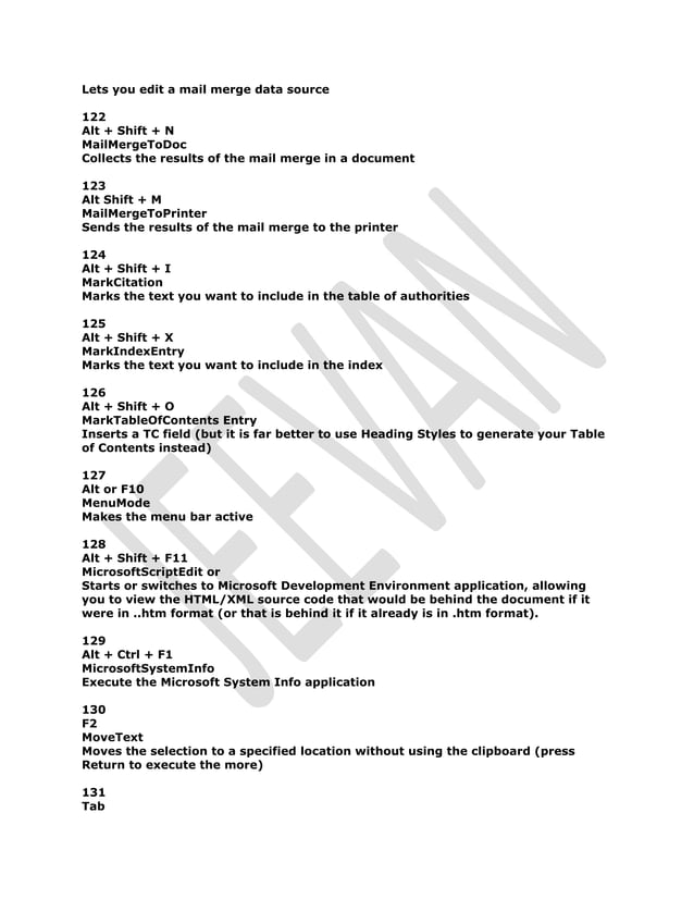 Word shortcuts KEYS | PDF