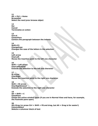 Word shortcuts KEYS | PDF