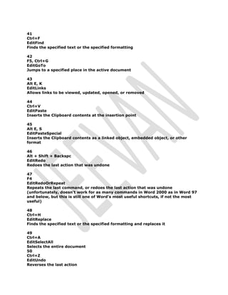 Word shortcuts KEYS | PDF