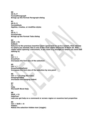 Word shortcuts KEYS | PDF