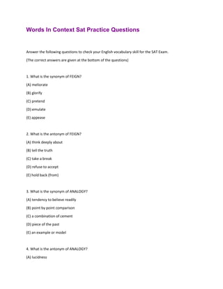 Words In Context Sat Practice Questions | PDF
