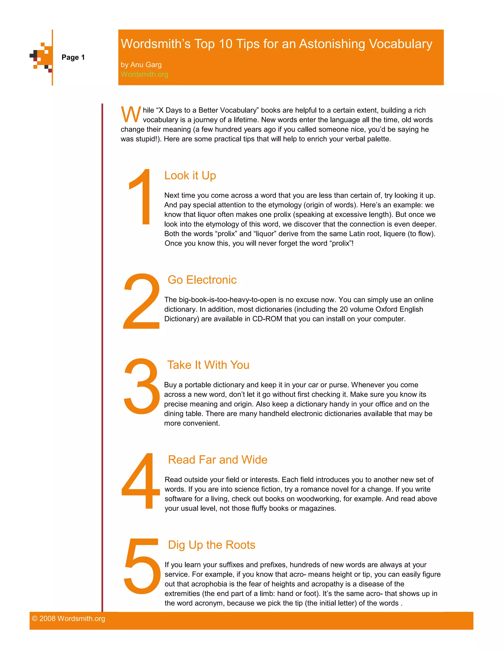 Wordsmith Vocabulary | PDF