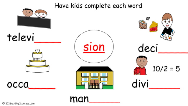 Teaching kids easily confused #word endings, #tion and #sion. Both make ...