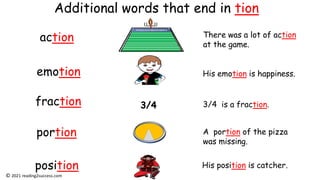 Teaching kids easily confused #word endings, #tion and #sion. Both make ...