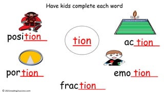 Teaching kids easily confused #word endings, #tion and #sion. Both make ...