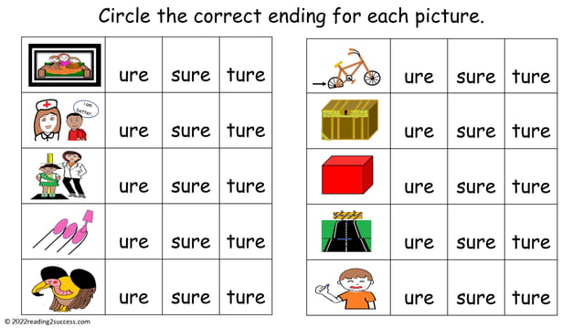 How to Teach Kids Words Endings 'ure', 'sure' and 'ture' | PPT