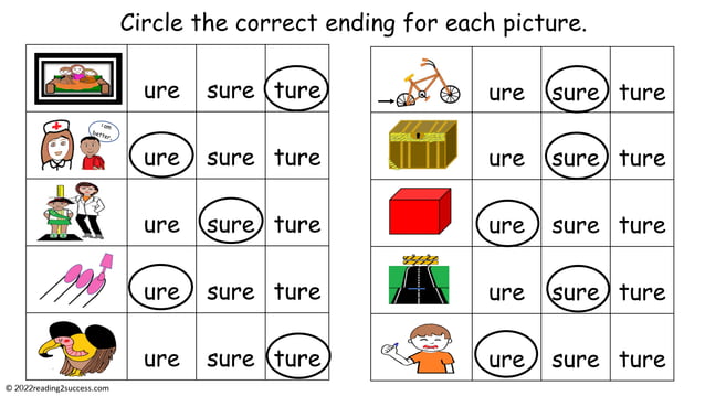 How to Teach Kids Words Endings 'ure', 'sure' and 'ture' | PPT