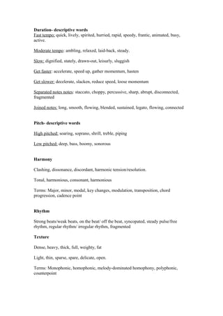 Words to describe music | DOC