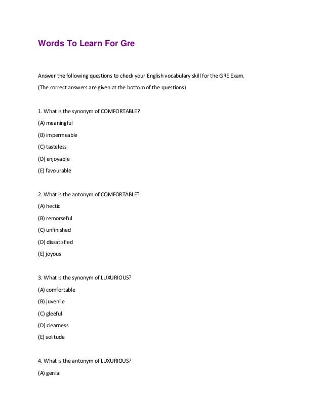 Words To Learn For Gre | PDF