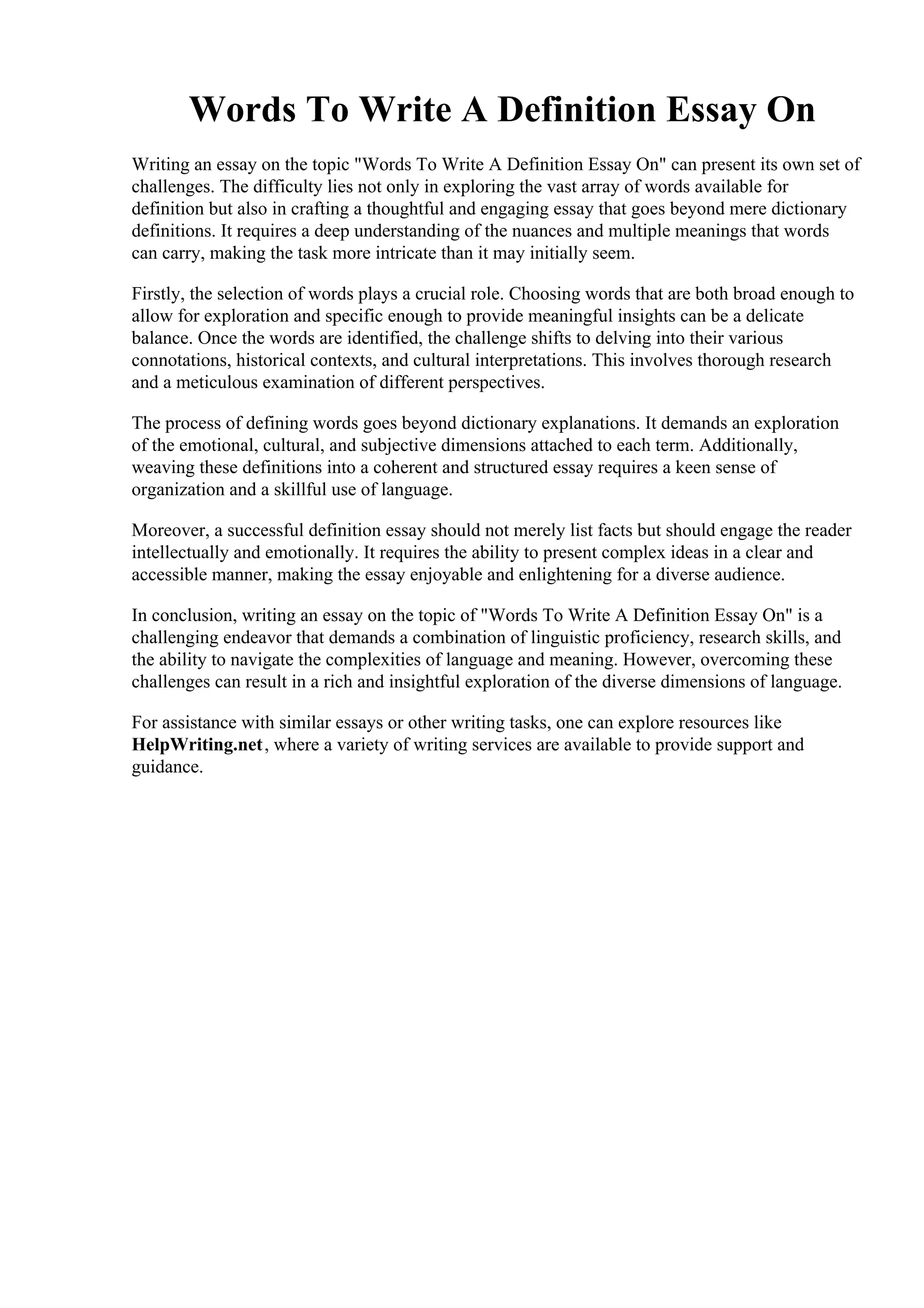 Words To Write A Definition Essay On. How to write a definition paper ...