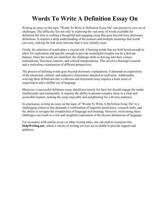 Words To Write A Definition Essay On. How to write a definition paper ...