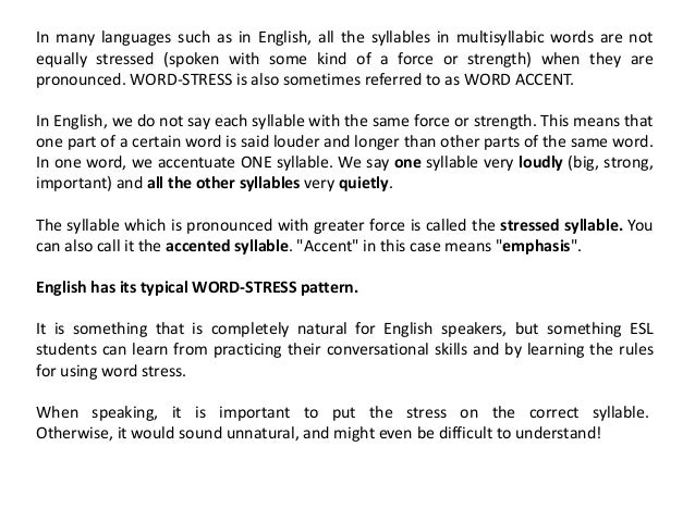 Wordstress rules (word stress pattern in english words)
