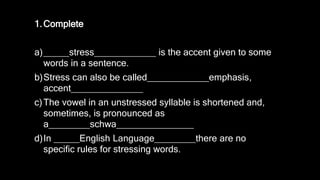 Word stress and sentence stress for 11th | PPTX