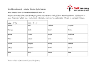 Word stress lesson 1 word list | PPT