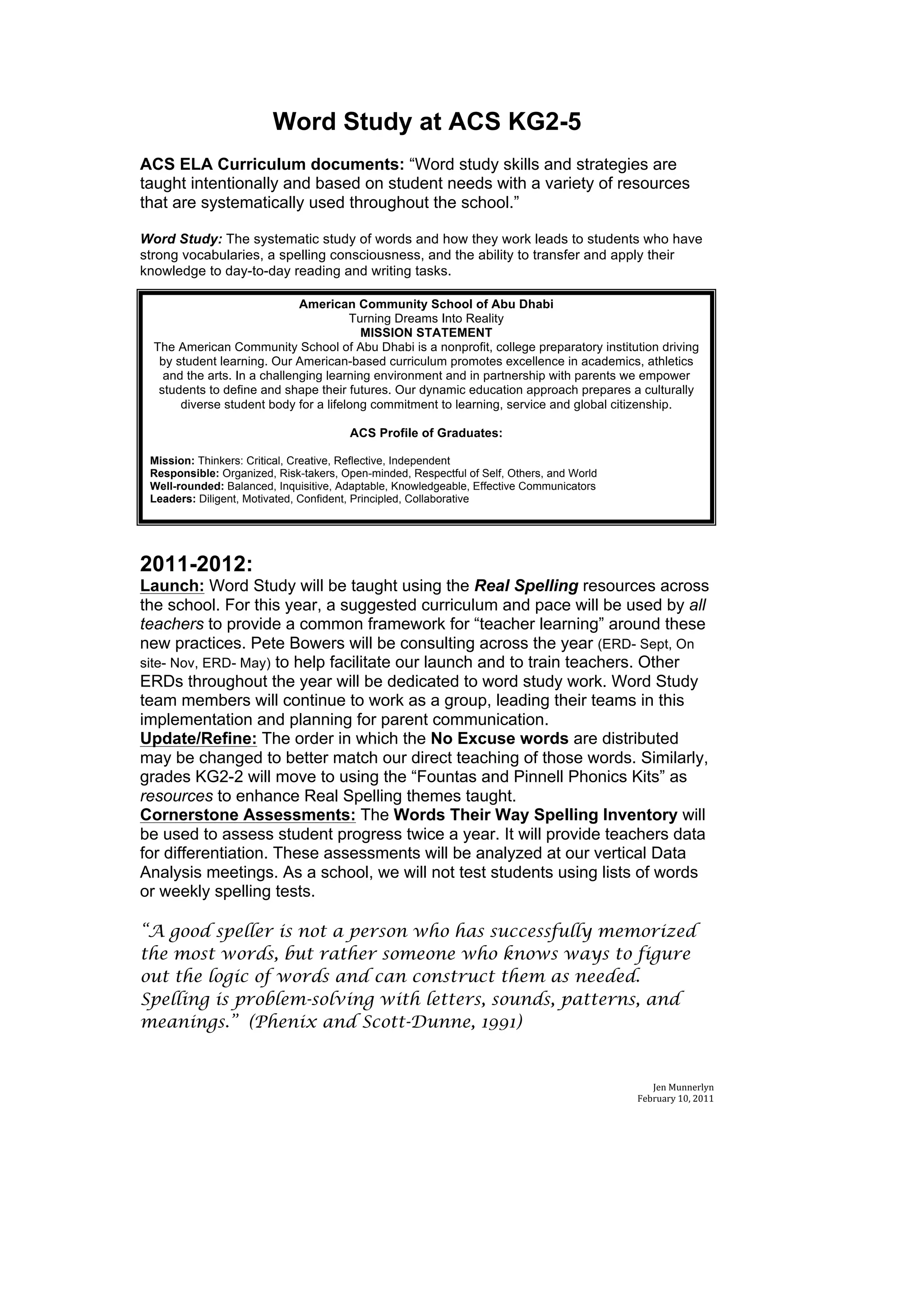 Launching Real Spelling- School Wide, Year 1 | PDF