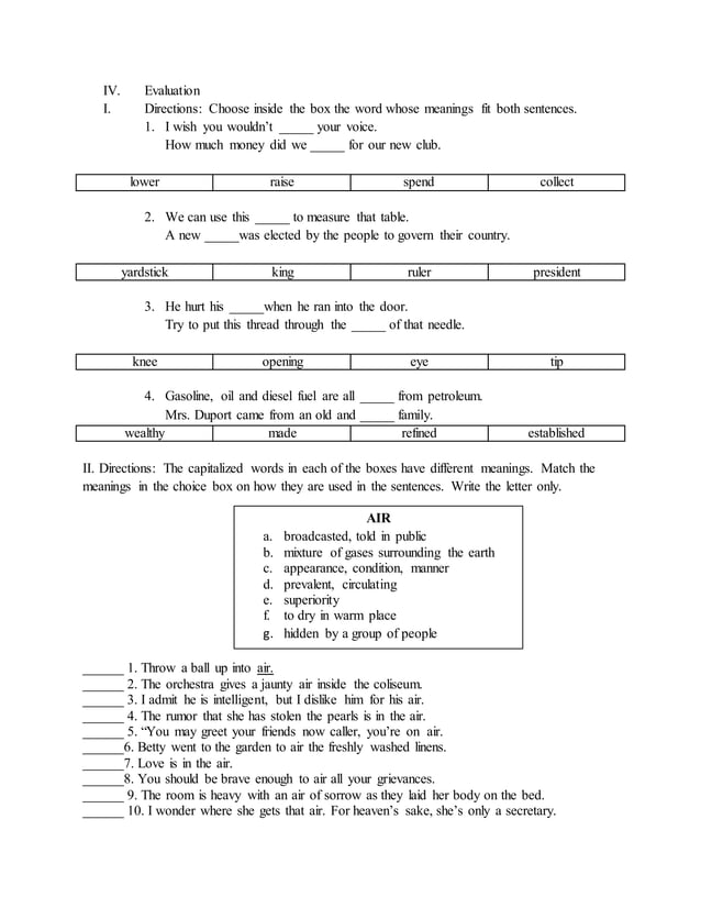 Words with multiple meanings | DOCX | Homework and Study | Education