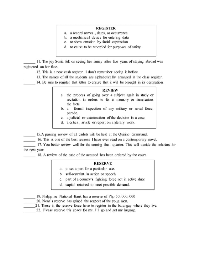 Words with multiple meanings | DOCX | Homework and Study | Education