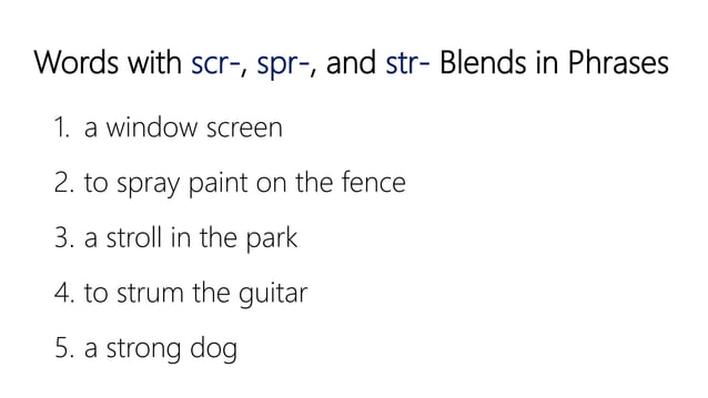 Words with scr , spr-, and str- Blends | PPTX