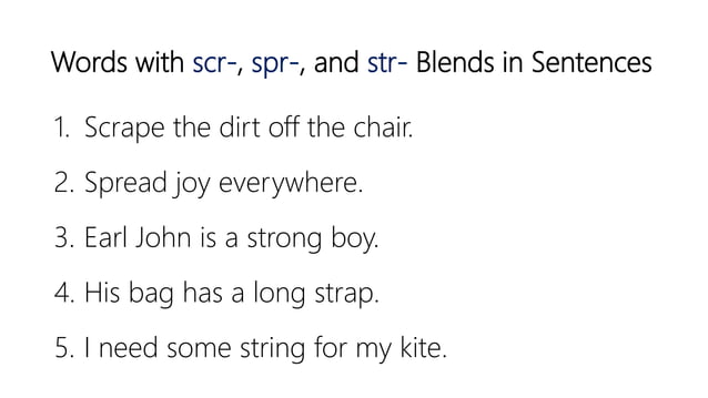 Words with scr , spr-, and str- Blends | PPTX