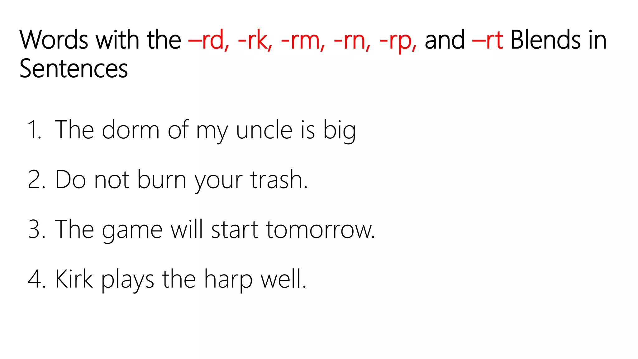 Words with the Final rd, -rk, -rm, -rn, -rp, and -rt Blends | PPTX