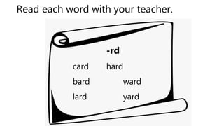 Words with the Final rd, -rk, -rm, -rn, -rp, and -rt Blends | PPTX