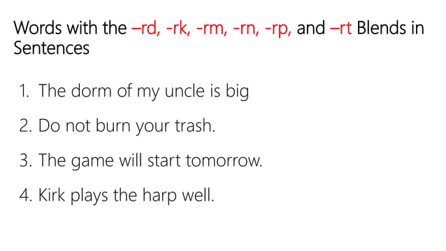 Words with the Final rd, -rk, -rm, -rn, -rp, and -rt Blends | PPTX